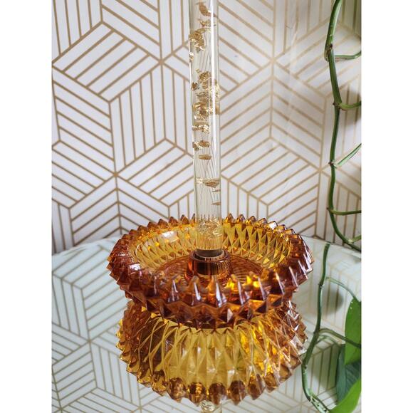 Dining | Vintage Indiana Glass Co Diamond Point Amber Candlestick ...
